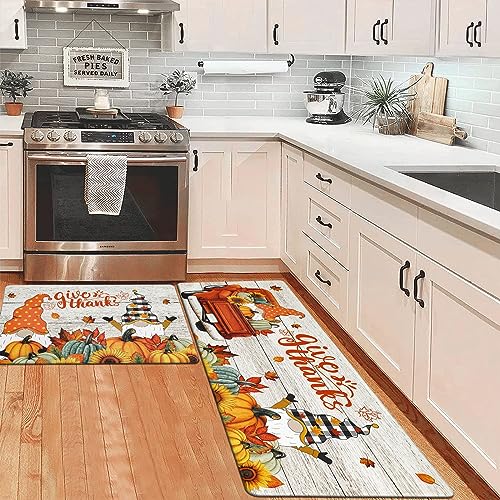 Bsmathom Anti Fatigue Kitchen Rug Set of 2, Cushioned Non Slip Kitchen Rugs and Mats, Pumpkin Kitchen Mats for Floor Set, Waterproof Kitchen Rug Runner Floor Mats for Home Kitchen