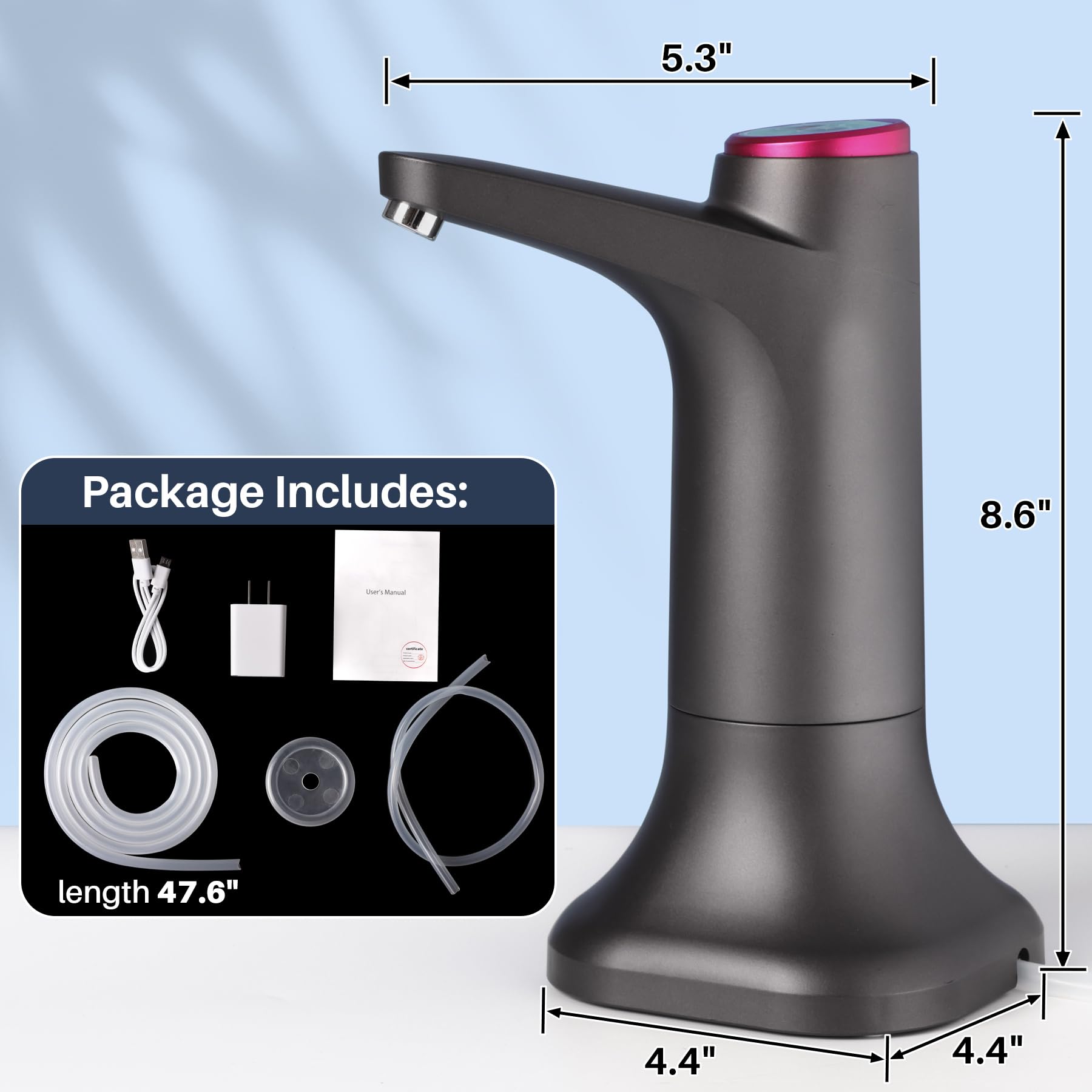 Water Dispenser, Rechargeable Wireless Water Pump with 2 Detachable Base for 5 Gallon Water Bottle or Desktop, Automatic Bedside Water Jug Dispenser