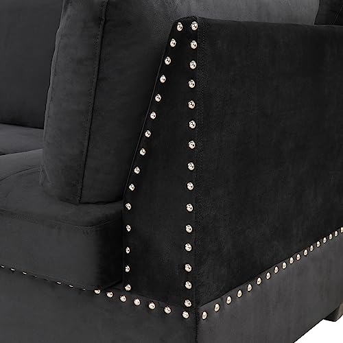 Eafurn 104.5”Velvet Sectional Sofa with Chaise Lounge,L Shaped Couch Set with Storage Ottoman and Two Cup Holders,Button Tufted Sofa & Couches for Living Room Corner Furniture