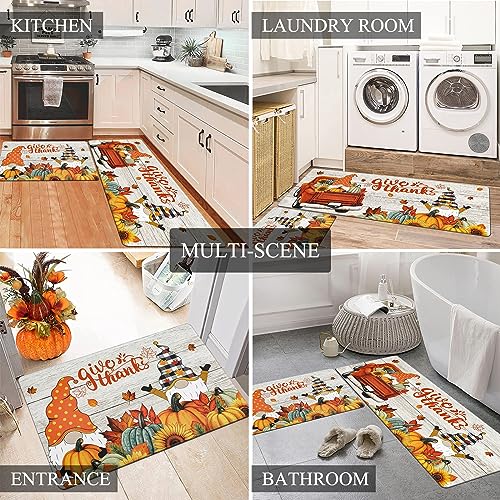 Bsmathom Anti Fatigue Kitchen Rug Set of 2, Cushioned Non Slip Kitchen Rugs and Mats, Pumpkin Kitchen Mats for Floor Set, Waterproof Kitchen Rug Runner Floor Mats for Home Kitchen