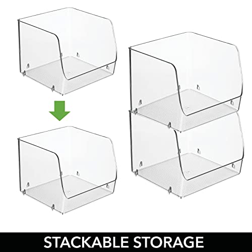 mDesign Modern Stackable Plastic Open Front Dip Storage Organizer Bin Basket for Kitchen Organization - Shelf, Cupboard, Cabinet, and Pantry Organizing Decor - Ligne Collection - 4 Pack - Clear