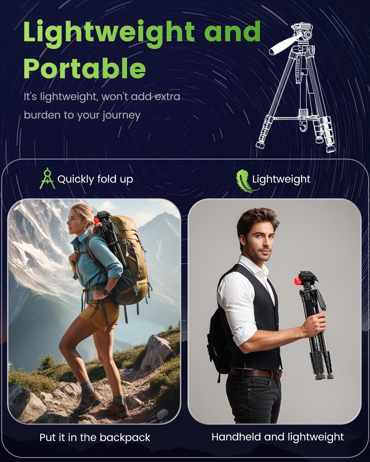 CAMBOFOTO 74"-Camera-Tripod, Porfessional Aluminum Heavy Duty Tripod Stand for Mirrorless Camera/DSLR/Cell Phone/Camcorder, with Holder and Travel Bag