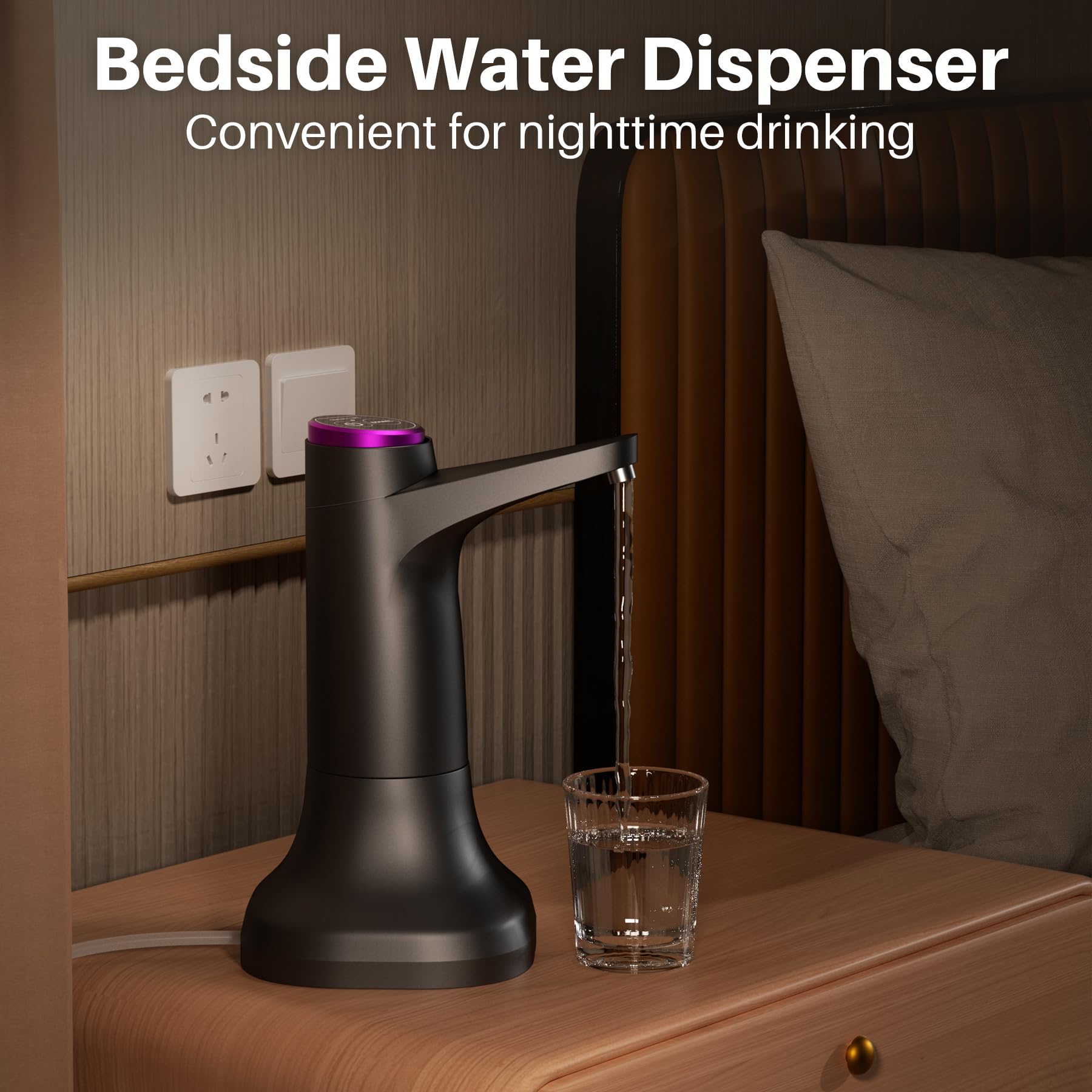Water Dispenser, Rechargeable Wireless Water Pump with 2 Detachable Base for 5 Gallon Water Bottle or Desktop, Automatic Bedside Water Jug Dispenser