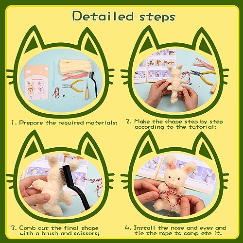 Pipe Cleaners Craft Supplies, Pipe Cleaners Kit for Beginners, Chenille Stems Animal Kit with Thick Pipe Cleaner, Step-by-Step Tutorials Video, Pipe Cleaners for Craft (4 Light Colors Animals)