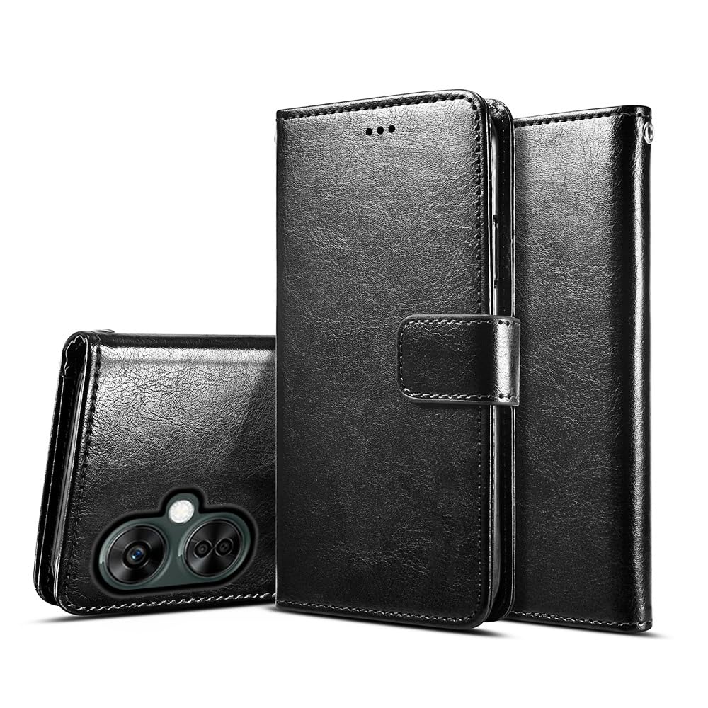 YJROP for OnePlus Nord N30 5G/OnePlus Nord CE 3 Lite 5G Case,with Screen Protector,PU Leather Wrist Strap Card Slots Shockproof Protective Flip Cover Phone Wallet Case for OnePlus Nord N30, Black