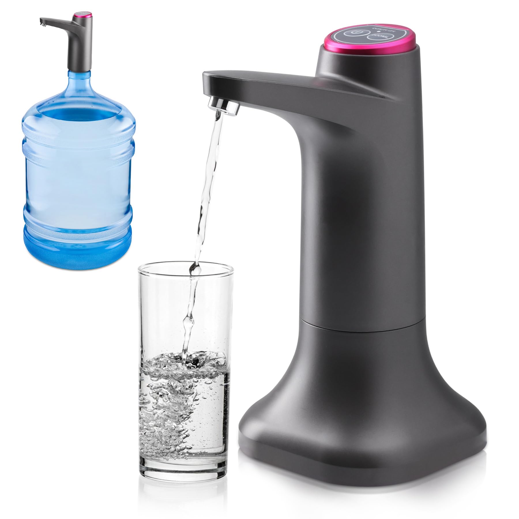 Water Dispenser, Rechargeable Wireless Water Pump with 2 Detachable Base for 5 Gallon Water Bottle or Desktop, Automatic Bedside Water Jug Dispenser