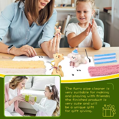 Pipe Cleaners Craft Supplies, Pipe Cleaners Kit for Beginners, Chenille Stems Animal Kit with Thick Pipe Cleaner, Step-by-Step Tutorials Video, Pipe Cleaners for Craft (4 Light Colors Animals)