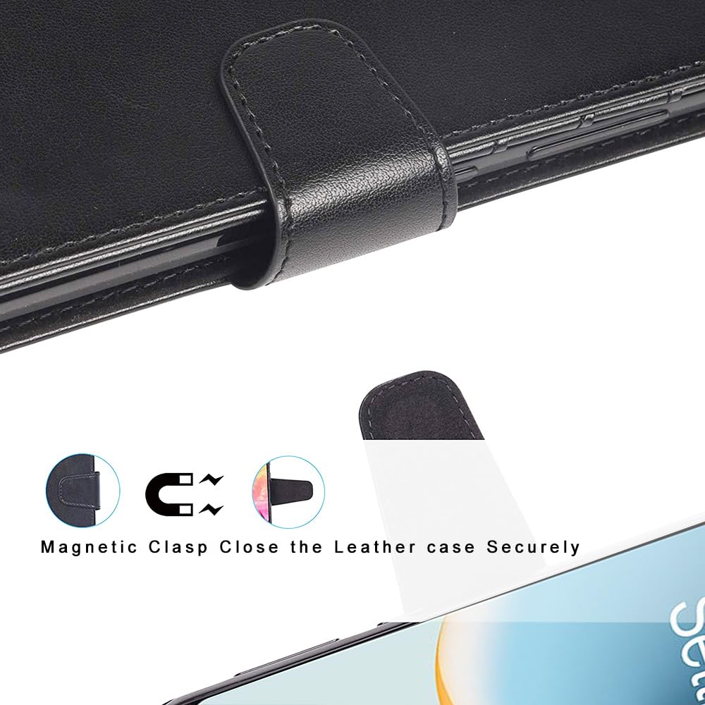 YJROP for OnePlus Nord N30 5G/OnePlus Nord CE 3 Lite 5G Case,with Screen Protector,PU Leather Wrist Strap Card Slots Shockproof Protective Flip Cover Phone Wallet Case for OnePlus Nord N30, Black