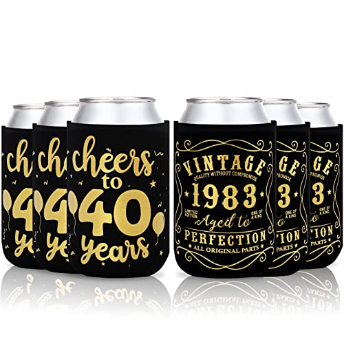 Cheers to 40 Years Can Sleeves Vintage 1983 40th Birthday Party Decorations for Men Supplies Can Cover Sleeves Black and Gold Neoprene Sleeves for Soda Can Beverage Set of 12
