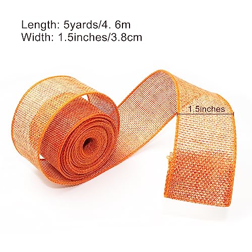 Mlurcu Fall Ribbon Burlap Wired Ribbon 1-1/2 Inch Wide Thick Solid Fabric Wire Edge Ribbon 6 Rolls 30 Yards Autumn Ribbon for Crafts Wreaths Bows Making Thanksgiving Christmas Wedding Decorations