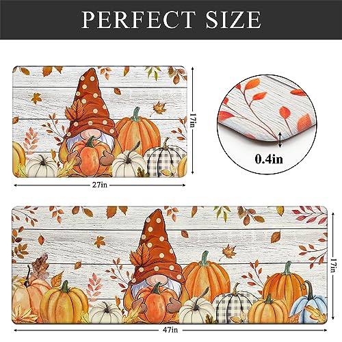 Bsmathom Fall Anti Fatigue Kitchen Rug Sets 2 Piece, Non Slip Waterproof Thick Cushioned Kitchen Rugs and Mats Set of 2, Pumpkin Thanksgiving Kitchen Runner Carpet Comfort Standing Mat