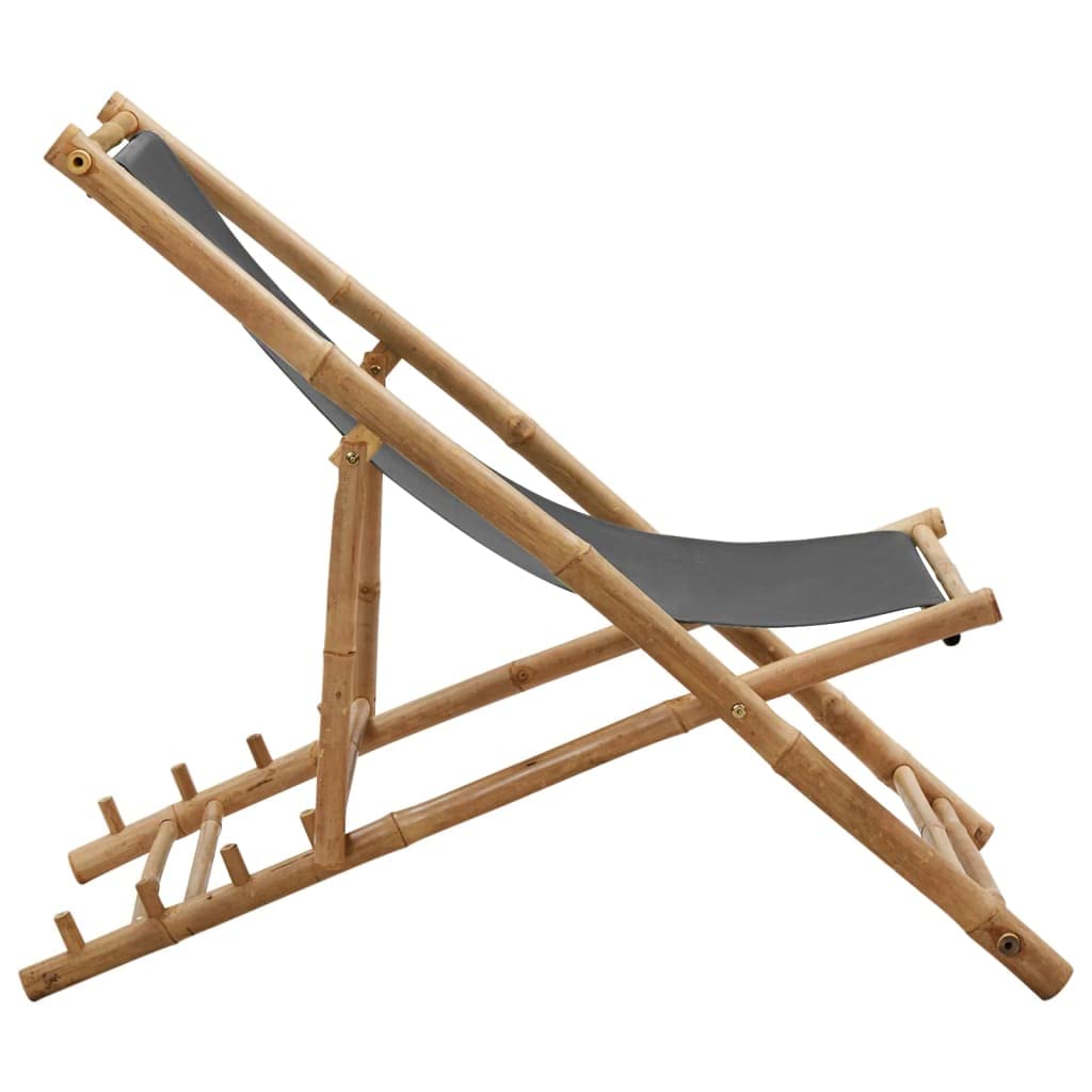 Deck Chair Bamboo and Canvas Dark Gray Embrace The Outdoor Relaxation Create Your Patio Paradise