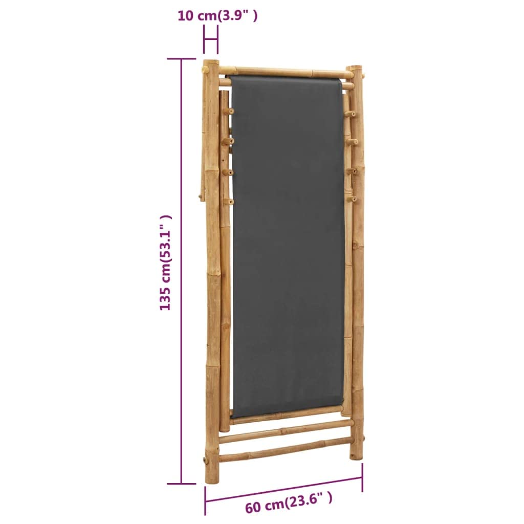 Deck Chair Bamboo and Canvas Dark Gray Embrace The Outdoor Relaxation Create Your Patio Paradise