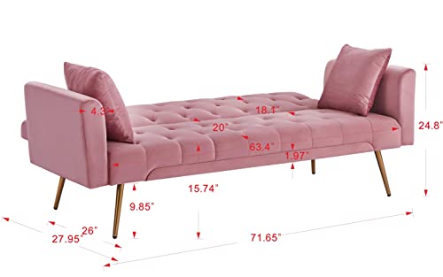 70" Convertible Loveseat Sofa Bed Sleeper Couch Daybed,Button Tufted Upholstered Folding Recliner,Small Futon Sofá,2 Seaters Couches with Metal Legs&Two Pillows for Living Room/Limited Place