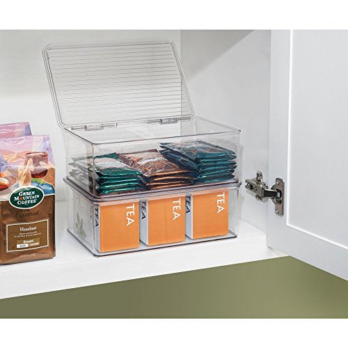 iDesign BPA-Free Plastic Pantry and Kitchen Storage, Stackable Freezer and Fridge Organizer Lidded Bin – 7.25" x 10.75" x 3.75", Clear
