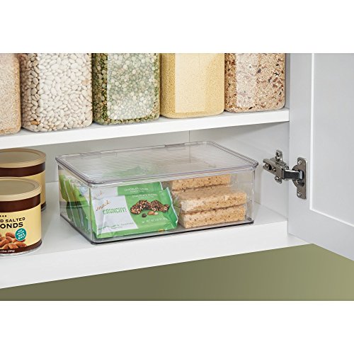 iDesign BPA-Free Plastic Pantry and Kitchen Storage, Stackable Freezer and Fridge Organizer Lidded Bin – 7.25" x 10.75" x 3.75", Clear
