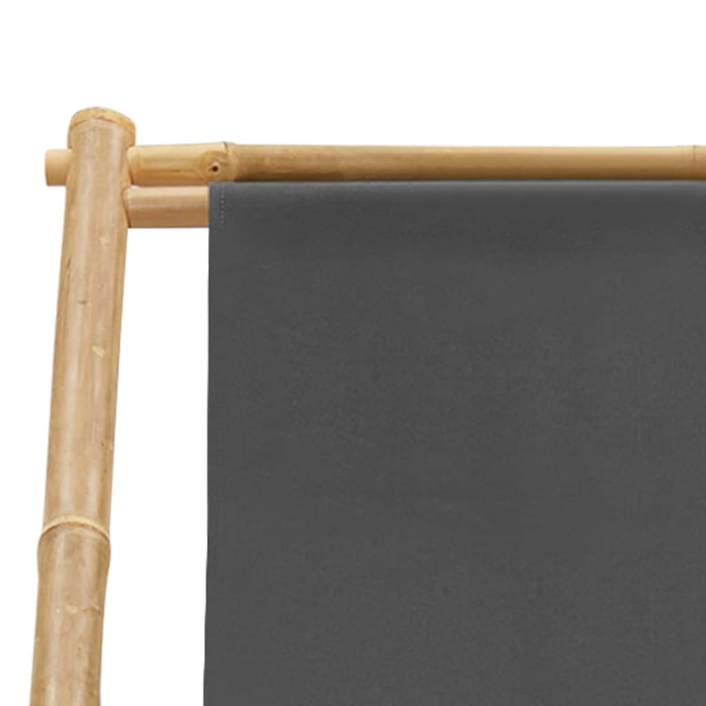 Deck Chair Bamboo and Canvas Dark Gray Embrace The Outdoor Relaxation Create Your Patio Paradise