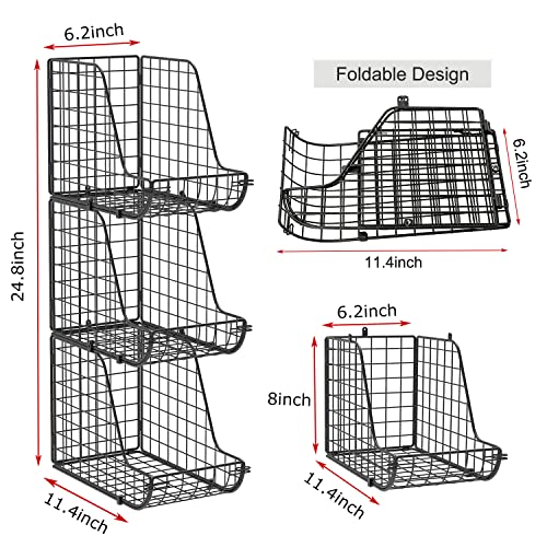 X-cosrack Standing Stackable Can Dispenser Storage Organizer Bins-3 Pack, Metal Wire Basket Beverage Pop Soda Rack Stand Kitchen Pantry Countertop Cabinets,Stacking Canned Food Holder-Patent Pending