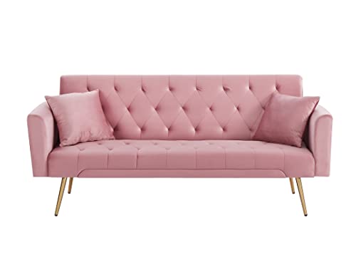 70" Convertible Loveseat Sofa Bed Sleeper Couch Daybed,Button Tufted Upholstered Folding Recliner,Small Futon Sofá,2 Seaters Couches with Metal Legs&Two Pillows for Living Room/Limited Place