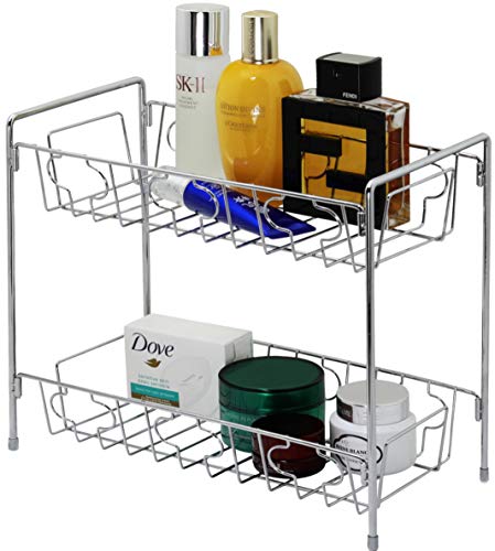 SimpleHouseware 2-Tier Spice Rack Kitchen Organizer Countertop Shelf, Chrome