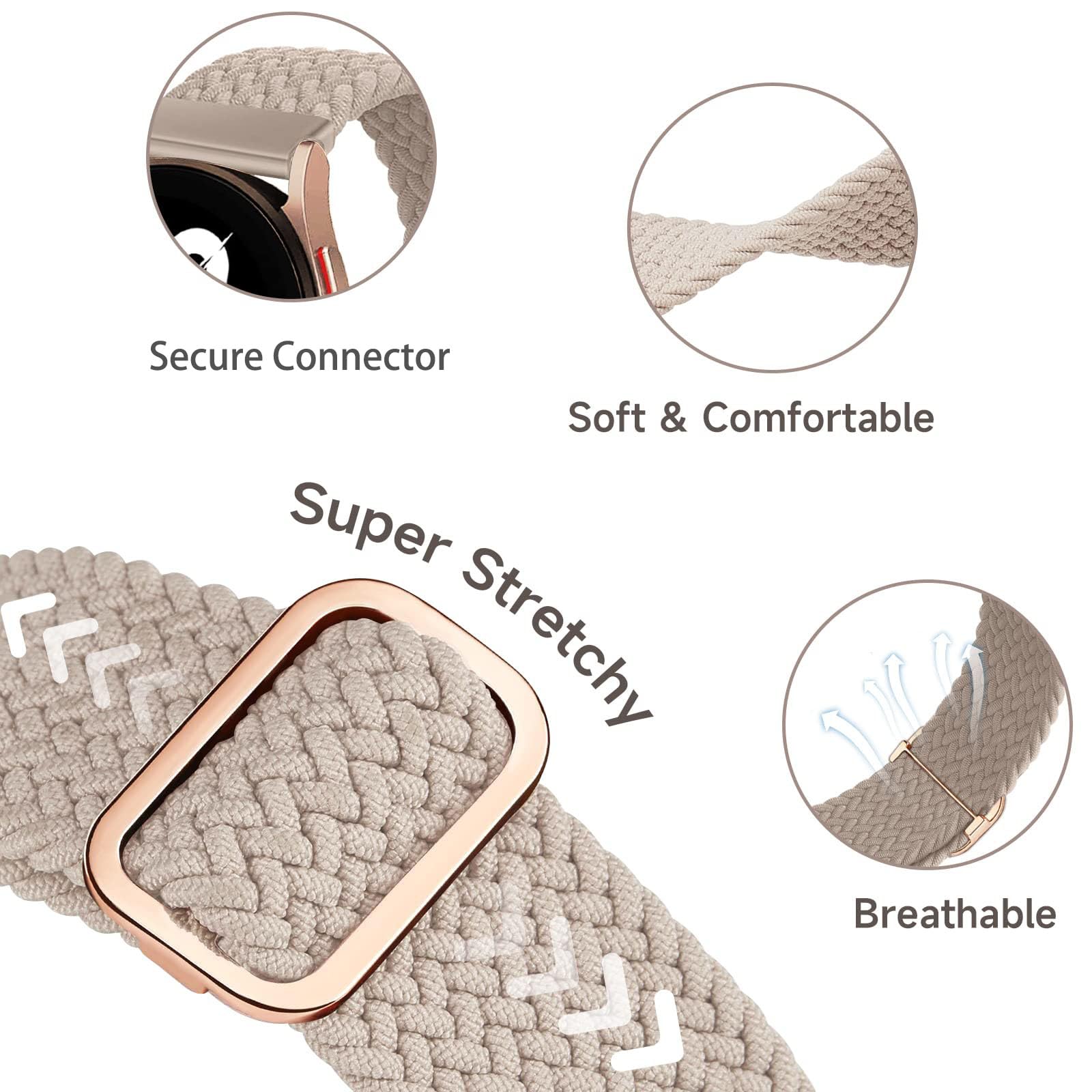 20mm Stretchy for Samsung Galaxy Watch 6/5/4 Band 40mm 44mm/Classic 47mm 43mm 46mm 42mm/Active 2 Women Men,20mm Quick Release Correa Braided Nylon Wristband Strap for Samsung Watch 5 pro 45mm/3 41mm
