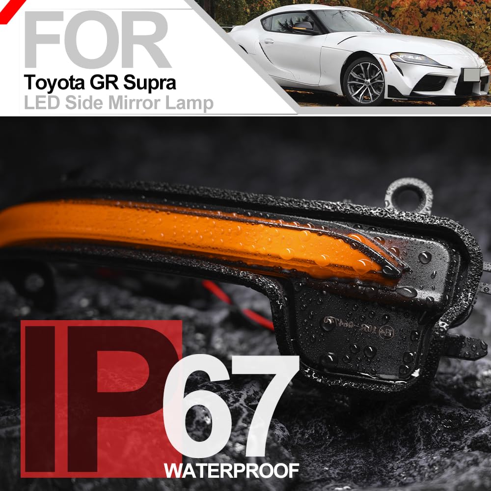 LED Dynamic Side Mirror Turn Signal Lights for 2020-2023 Toyota GR Supra Smoked Lens Sequential Turn Signal Lights Indicator Accessories LED Side Mirrors Marker Lamps