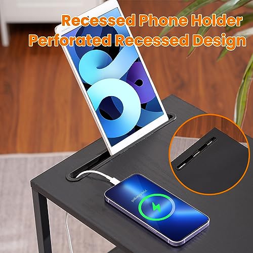 Heybly Side Table Set of 2, C Shaped Nightstand End Sofa Table with Charging Station for Small Spaces,Snack Couch Tables with Phone Holder, 2 USB Ports and Power Outlets HET001CB2