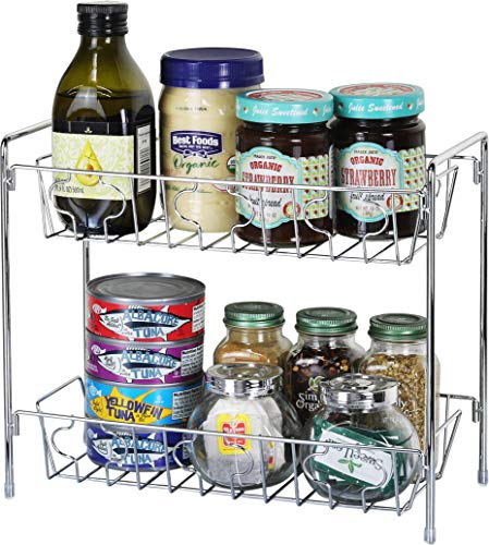 SimpleHouseware 2-Tier Spice Rack Kitchen Organizer Countertop Shelf, Chrome
