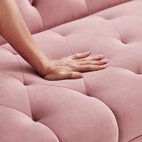 70" Convertible Loveseat Sofa Bed Sleeper Couch Daybed,Button Tufted Upholstered Folding Recliner,Small Futon Sofá,2 Seaters Couches with Metal Legs&Two Pillows for Living Room/Limited Place