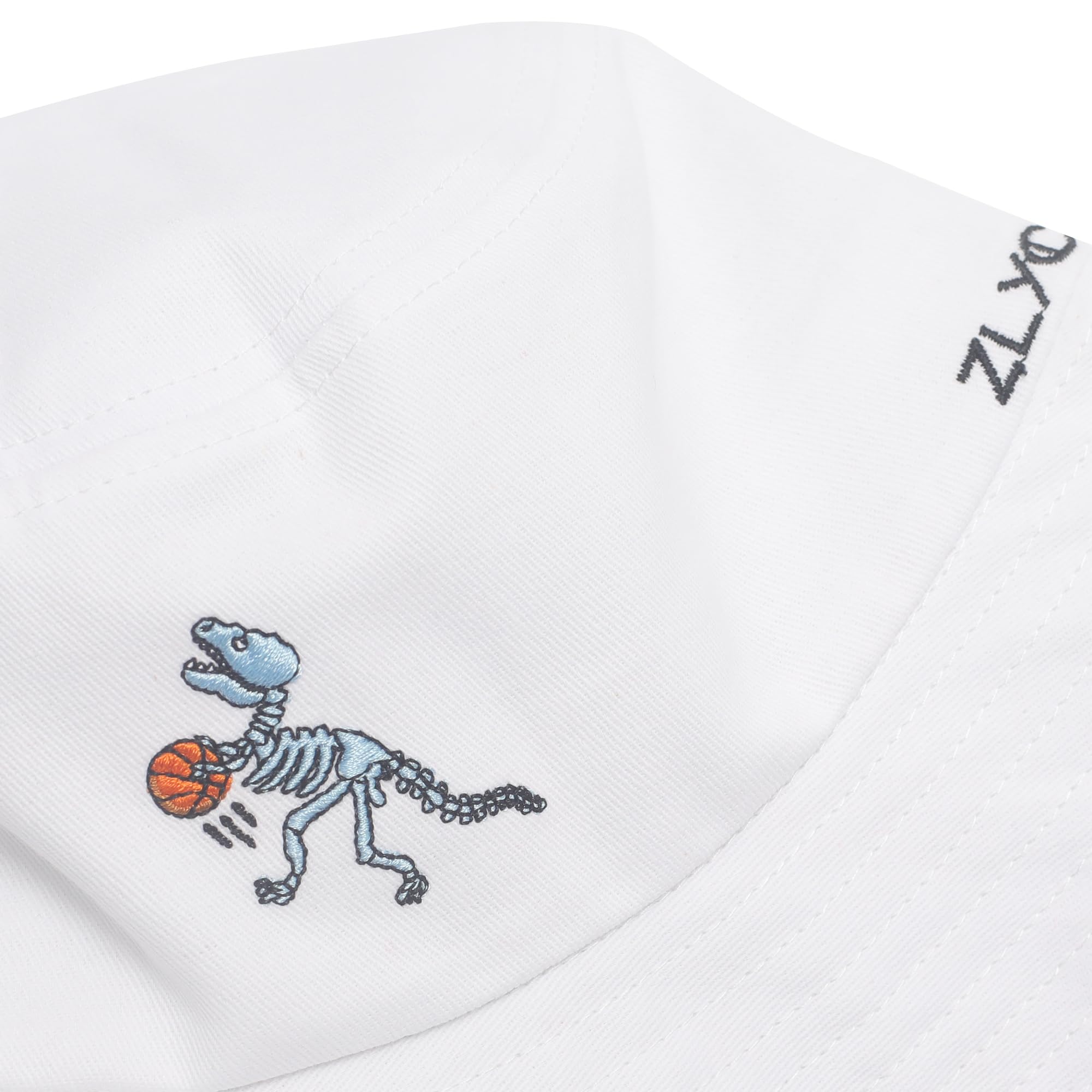 ZLYC Unisex Fashion Embroidered Bucket Hat Summer Fisherman Cap for Men Women Teens (Dinosaur Skeleton White)