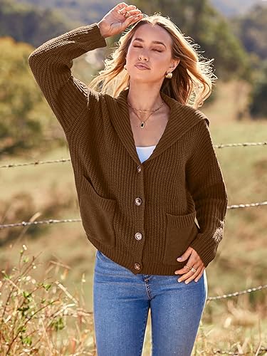 PRETTYGARDEN Women’s Cardigan Button Down Long Sleeve Open Front Short Loose Knit 2024 Fall Sweaters with Pockets Black