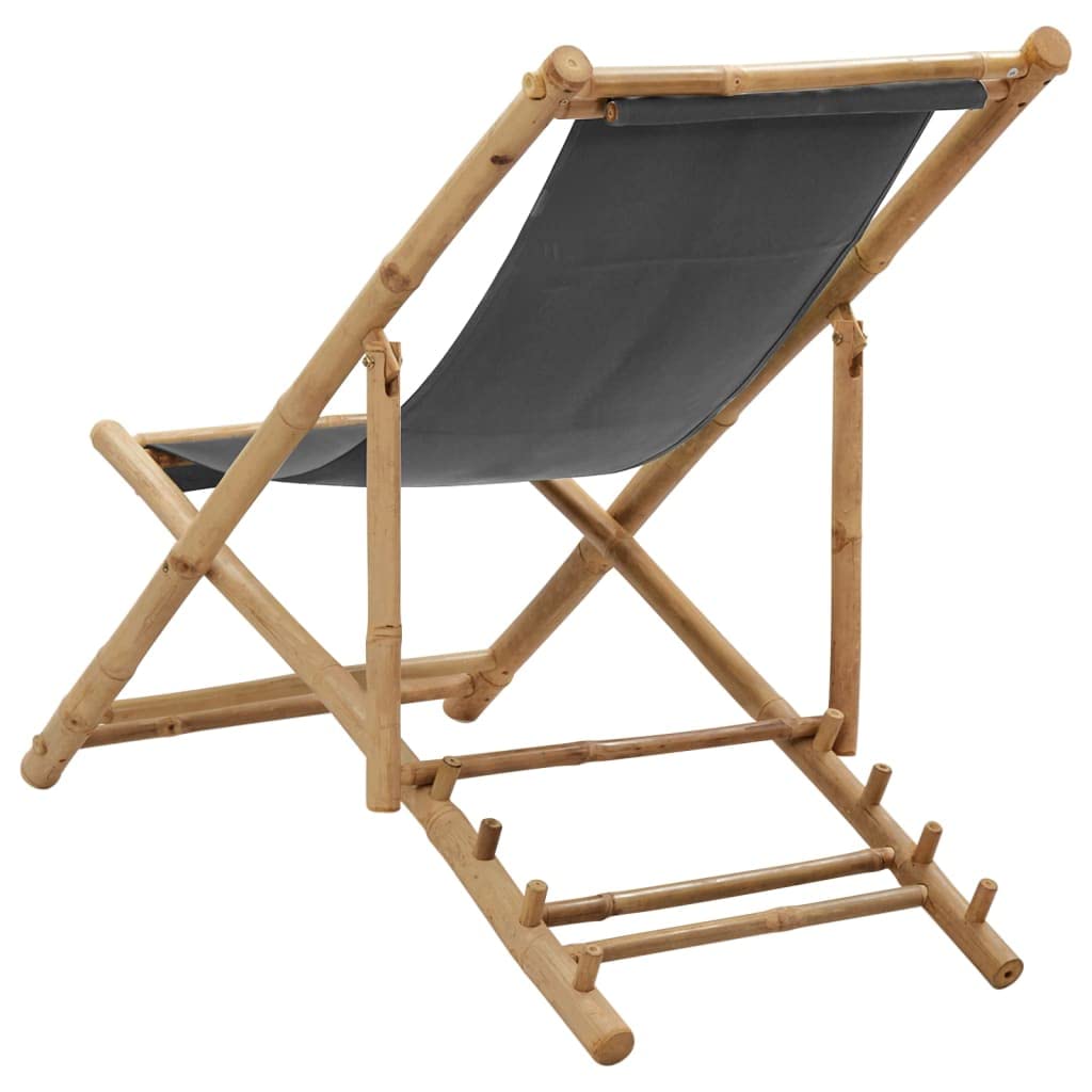 Deck Chair Bamboo and Canvas Dark Gray Embrace The Outdoor Relaxation Create Your Patio Paradise