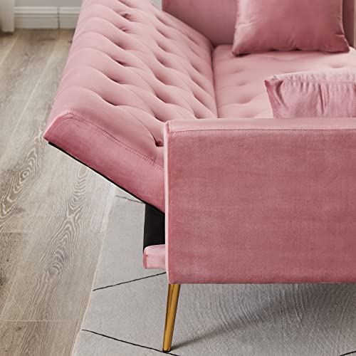 70" Convertible Loveseat Sofa Bed Sleeper Couch Daybed,Button Tufted Upholstered Folding Recliner,Small Futon Sofá,2 Seaters Couches with Metal Legs&Two Pillows for Living Room/Limited Place