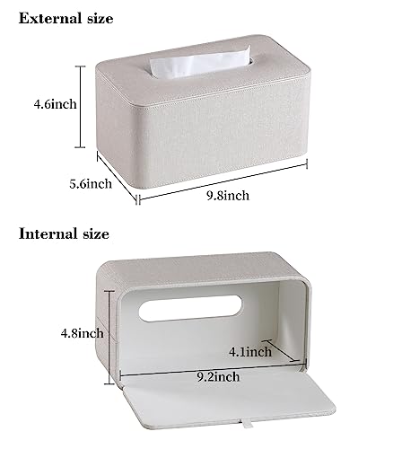 MEIBOOCH PU Leather Tissue Box Cover with Magnetic Closure, Square Tissue Box Holder with Rounded Edges Design (Beige, Rectangular)