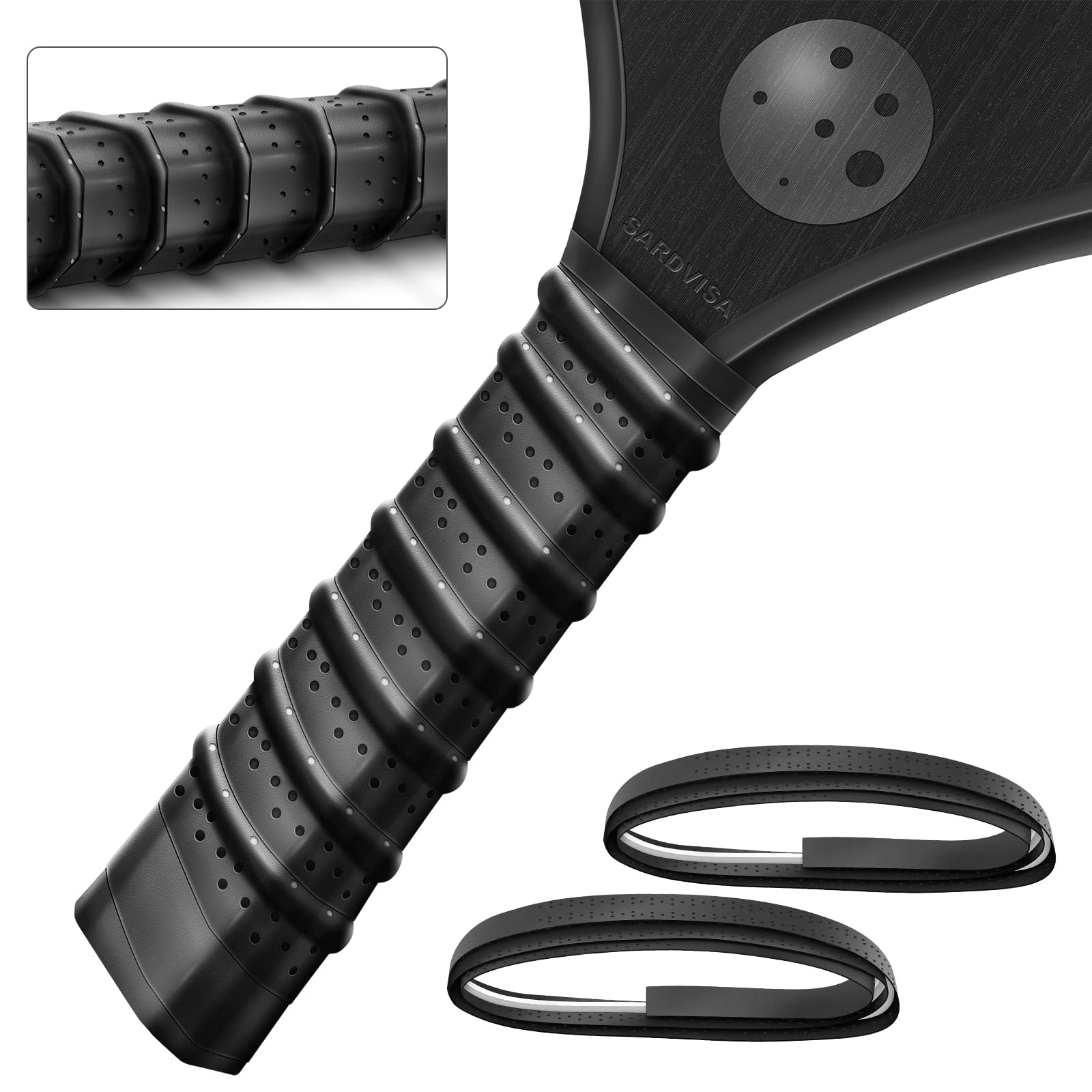 2-Packs Pickleball Paddle Grip Tape with Raised Ridge, Replacement Pickleball Overgrip Wrap for Sweat Absorption&Anti-Slip, Universal Pickle Ball Sport Accessories (Black)