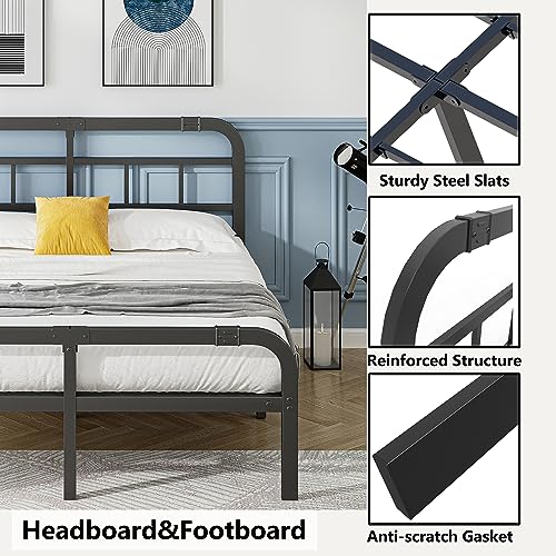 Artimorany Full Bed Frame with Headboard and Footboard, 14 Inch High, 3500 Pounds Heavy Duty Metal Slats Support for Mattress, No Box Spring Needed, Noise-Free, Black