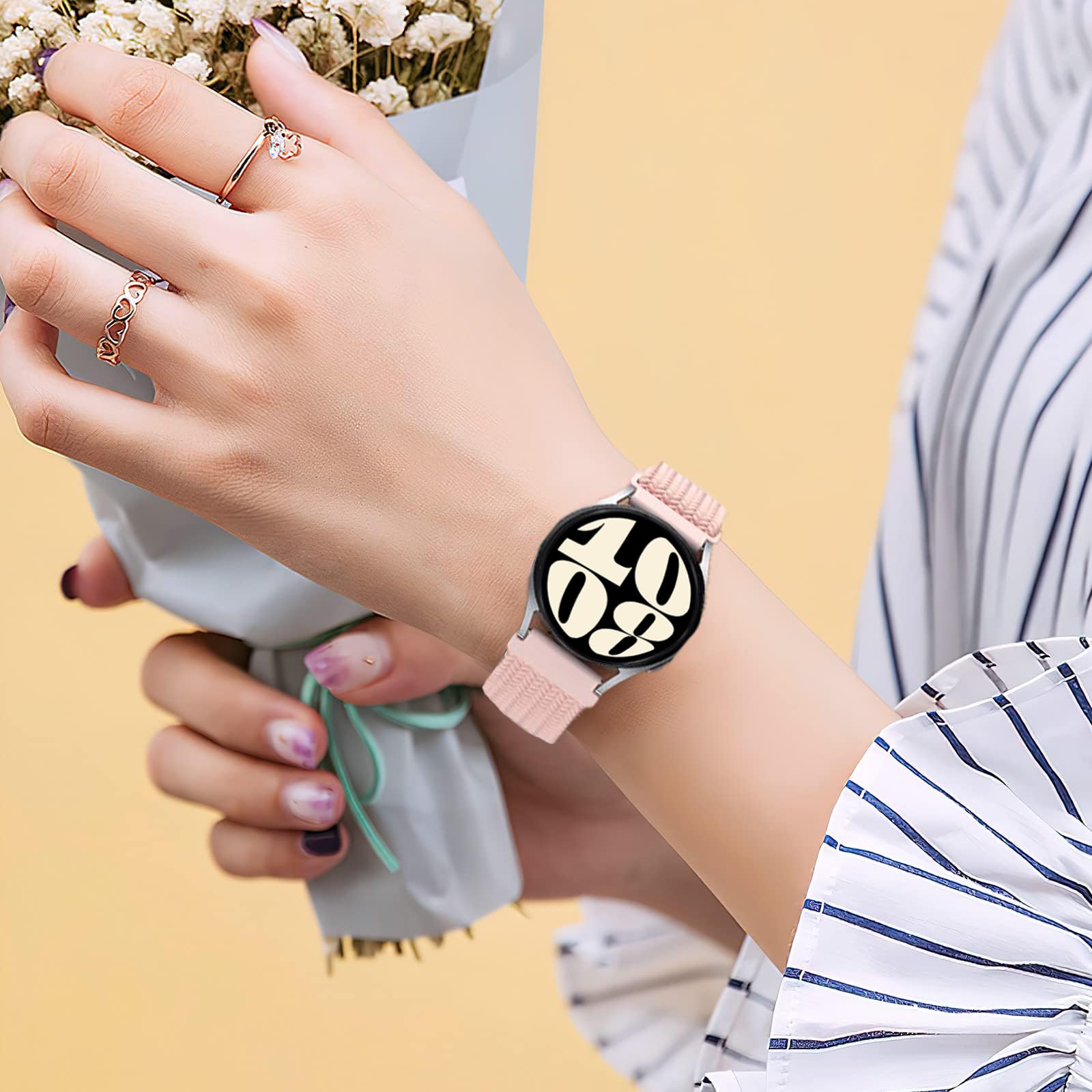 20mm Stretchy for Samsung Galaxy Watch 6/5/4 Band 40mm 44mm/Classic 47mm 43mm 46mm 42mm/Active 2 Women Men,20mm Quick Release Correa Braided Nylon Wristband Strap for Samsung Watch 5 pro 45mm/3 41mm