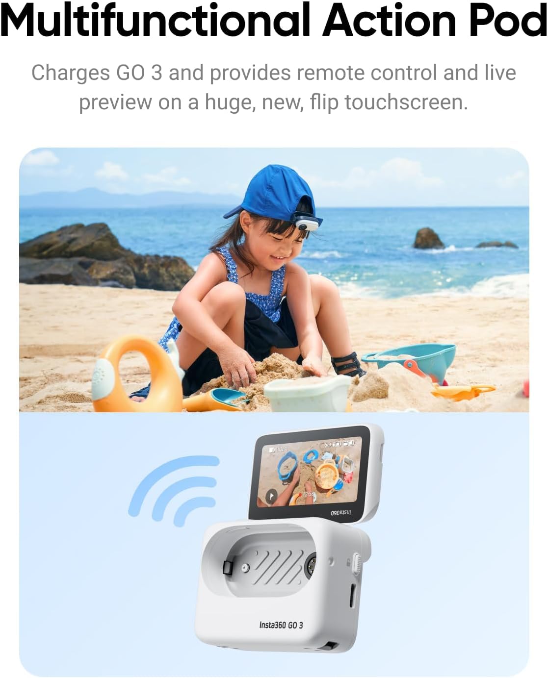 Insta360 GO 3 64GB – Waterproof Tiny Mighty Action Camera with 2.7K 2720 Video, FlowState Stabilization, AI Editing, Action Pod|Bundle Includes Mount Adapter Compatible with GoPro Mounting Ecosystem