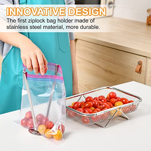 Kinkota Stainless Steel Ziplock Bag Holder for Filling, Food Storage Bag/Plastic Freezer Bag Holder Stand, Meal Planning/Prep Bag Holders, Durable Baggie Holder, 2 Pack