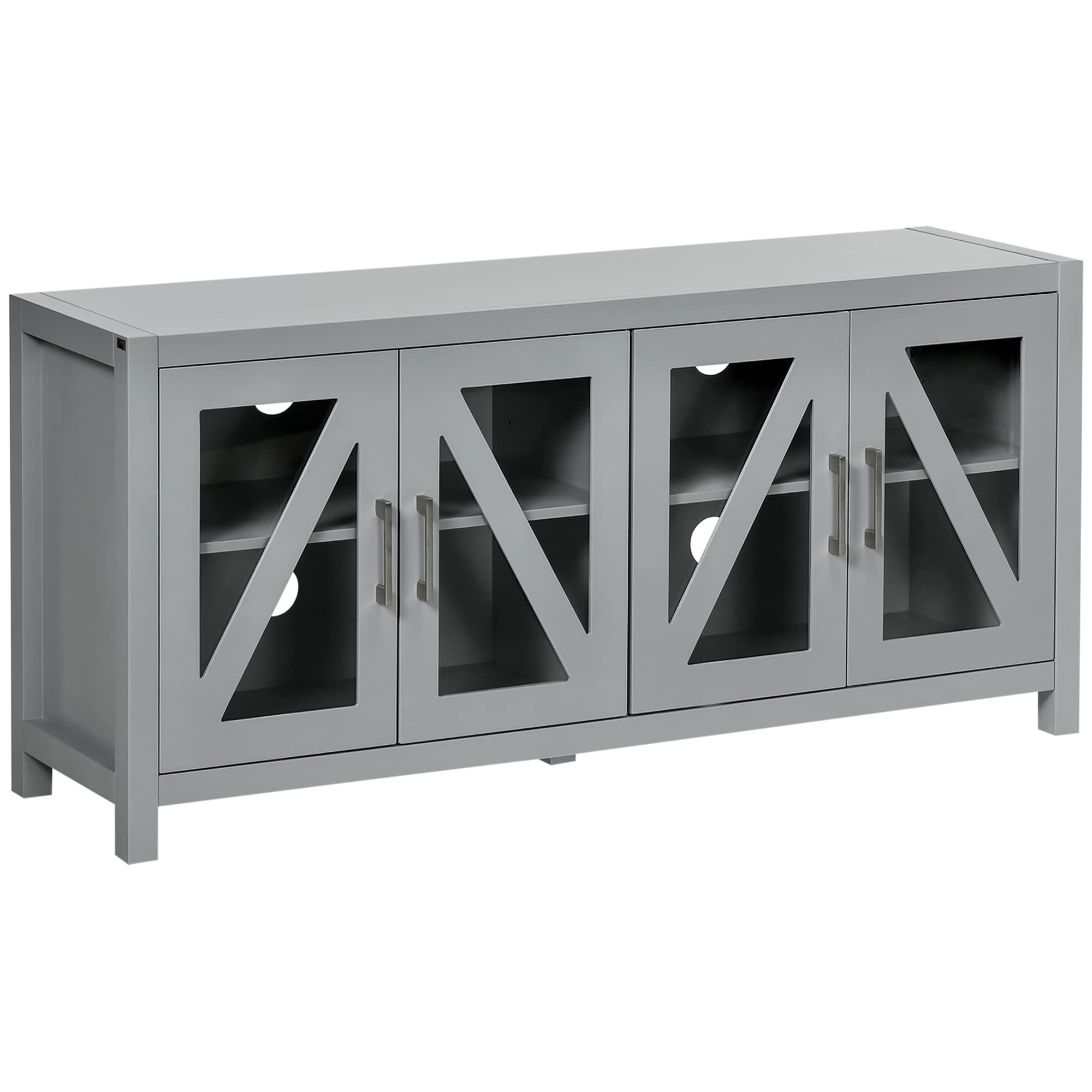 HOMCOM TV Cabinet Stand for TVs up to 58", Entertainment Center with Adjustable Shelves, 4 Glass Doors and 4 Cable Holes for Living Room, Gray