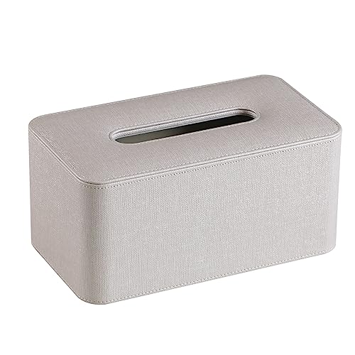 MEIBOOCH PU Leather Tissue Box Cover with Magnetic Closure, Square Tissue Box Holder with Rounded Edges Design (Beige, Rectangular)