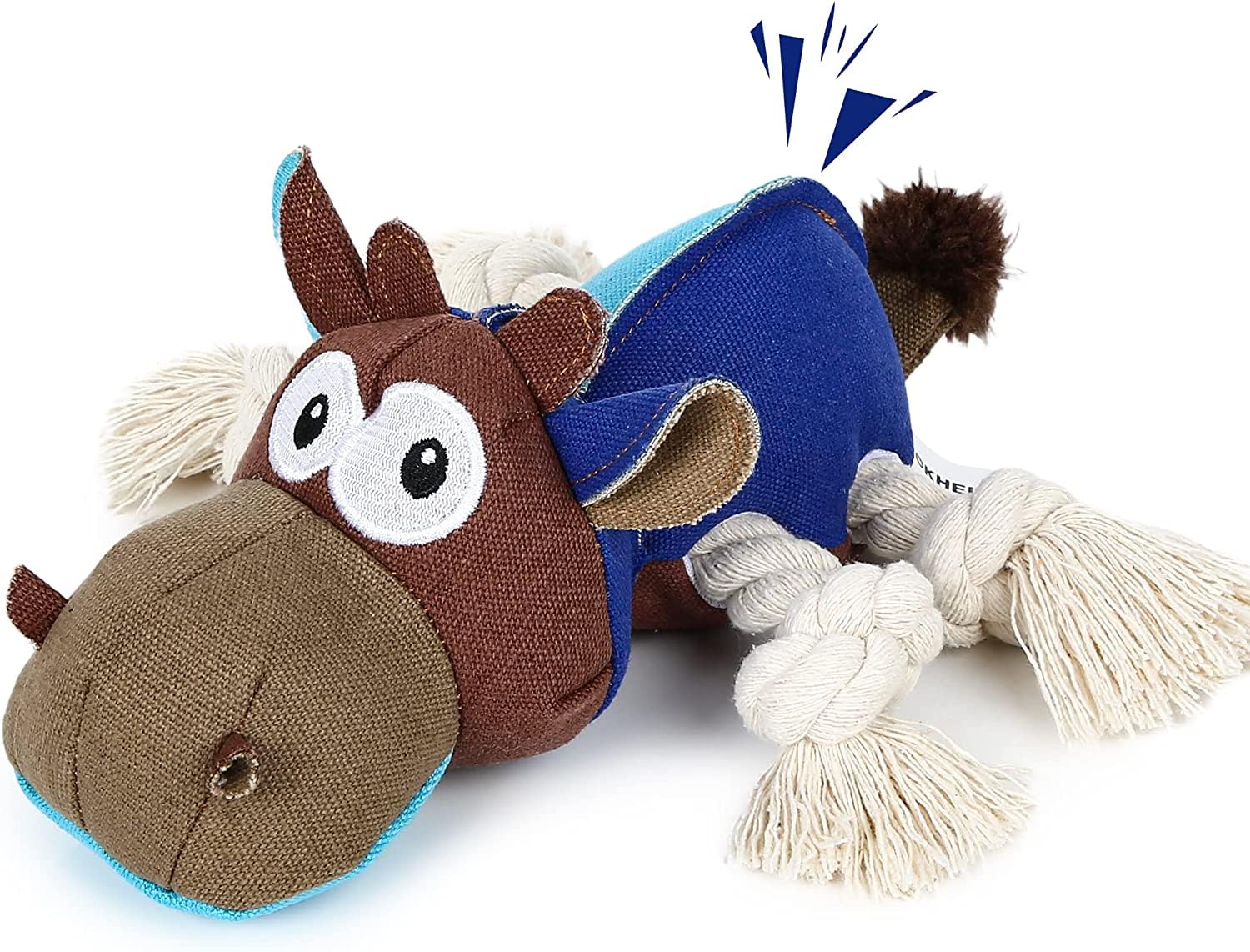 IOKHEIRA Dog Plush Toy for Large Aggressive Chewers,Indestructible Dog Squeaky Toys,Stuffed Animals Toys with Cotton Material and Crinkle Paper,Durable Chewing Toys (Azure, Cattle)