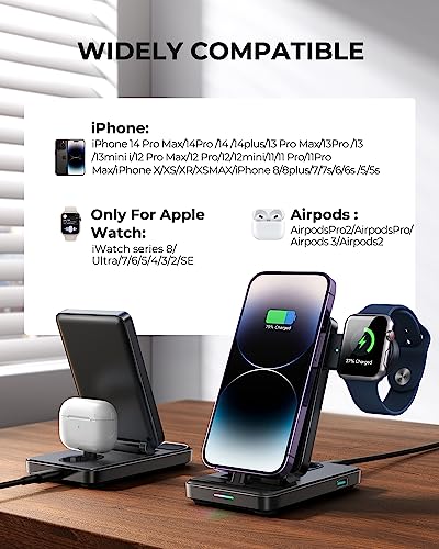 JOYROOM 4 in 1 Foldable Charging Station for iPhone Series 14/13/12/11/X/XS/XR/8/7/6/5,for AirPods Pro/3/2,Removable Charger for Apple Watch Ultra/8/7/6/SE/5/4/3/2 with 20W Adapter