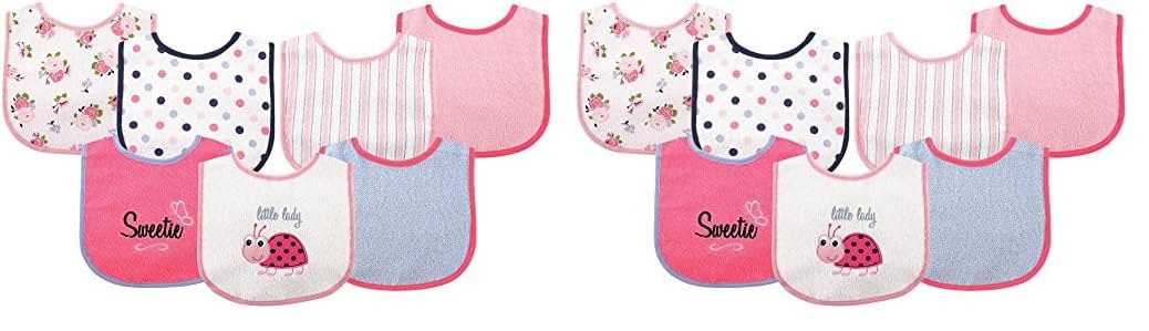 Luvable Friends Unisex Baby Cotton Terry Drooler Bibs with PEVA Back, Ladybug, One Size (Pack of 2)