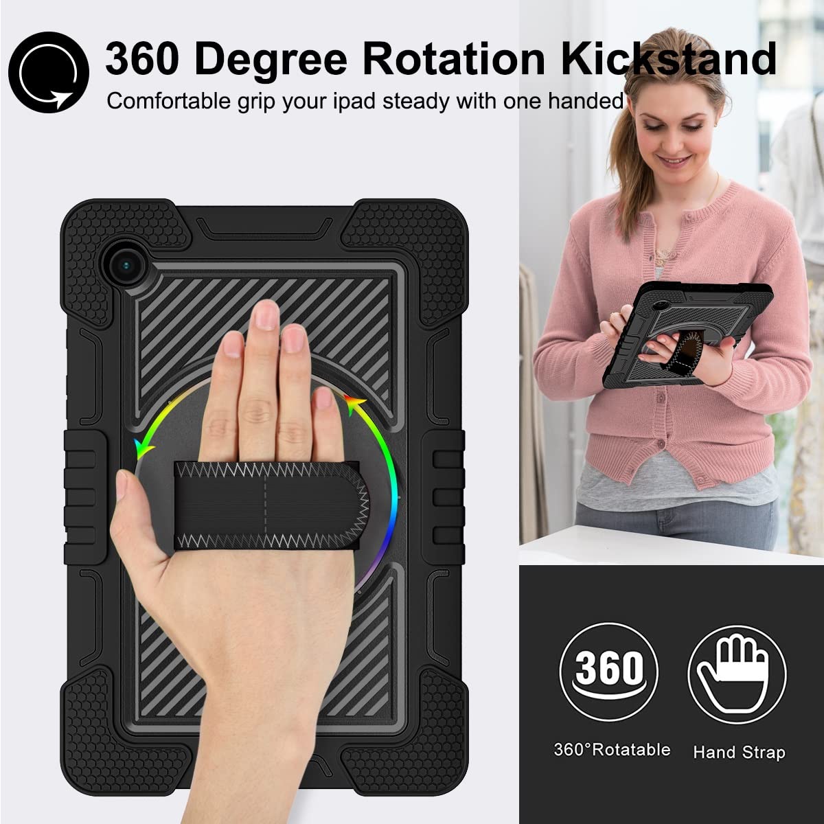 UPIKIT Tablet PC Case Shockproof Durable Protective Cover Durable 360 Degree Rotating Bracket Case Compatible with Samsung Galaxy Tab A8 10.5-Inch 2021 (SM-X200/X205/X207) Tablet Home (Color : Black)