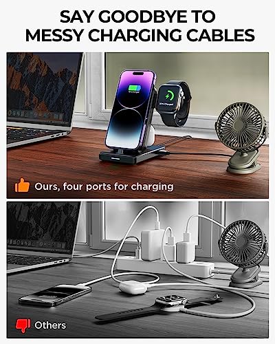 JOYROOM 4 in 1 Foldable Charging Station for iPhone Series 14/13/12/11/X/XS/XR/8/7/6/5,for AirPods Pro/3/2,Removable Charger for Apple Watch Ultra/8/7/6/SE/5/4/3/2 with 20W Adapter
