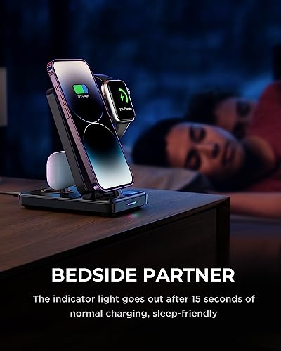 JOYROOM 4 in 1 Foldable Charging Station for iPhone Series 14/13/12/11/X/XS/XR/8/7/6/5,for AirPods Pro/3/2,Removable Charger for Apple Watch Ultra/8/7/6/SE/5/4/3/2 with 20W Adapter