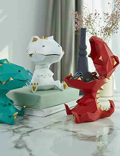HAUCOZE Candy Dish Cookie Jar Dinosaur Gifts Sculpture Statue Decor Polyresin Figurine Green 7.1 inch