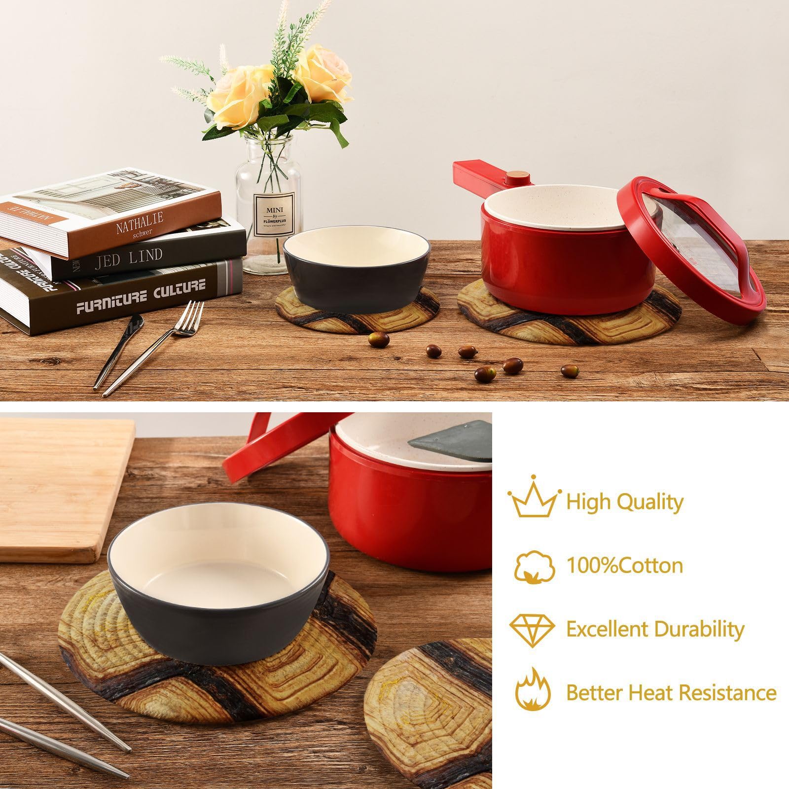 Turtle Shell Trivet Pot Holder Carapace Print Round Woven Potholders Set Kitchen Placemats 2PCS Cotton Rope Table Hot Pads Stylish Coasters Heat Resistant for Hot Dishes Baking Cooking Cups Dinning
