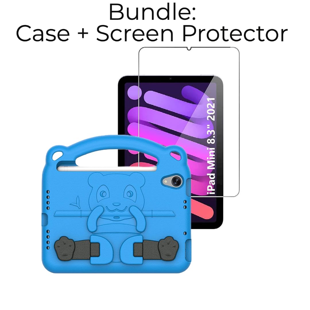 SaharaCase for iPad Mini (6th Generation 2021) Protection Kit Bundle - Teddy Bear KidProof Case with Tempered Glass Screen - Blue
